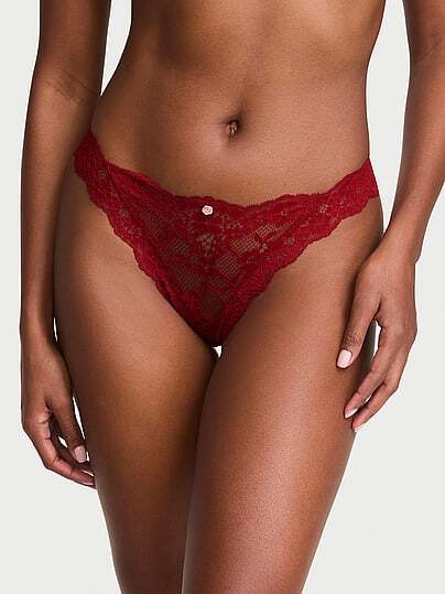 Victoria's Secret Dream Angels Sweet Melody Motif Lace Thong Panty - Red