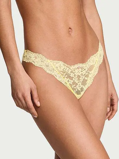 Victoria's Secret Dream Angels Lace-trim Thong Panty - Yellow