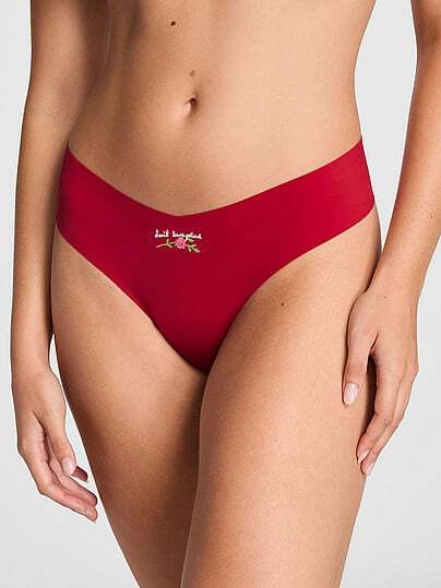 Pink No-show Cotton Thong Panty - Red