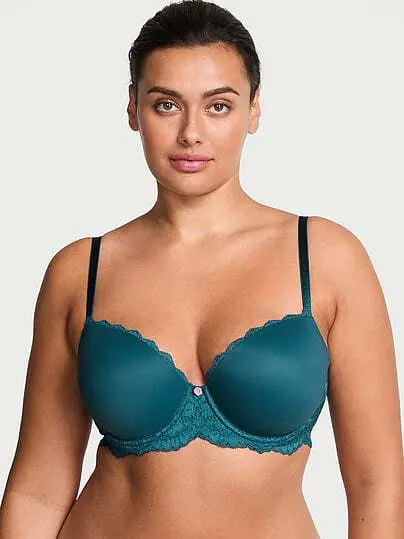 Victoria's Secret Dream Angels Hearts & Roses Embroidery Lightly Lined Demi Bra - Blue