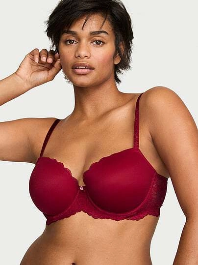 Victoria's Secret Dream Angels Smooth & Lace Lightly Lined Demi Bra - Red