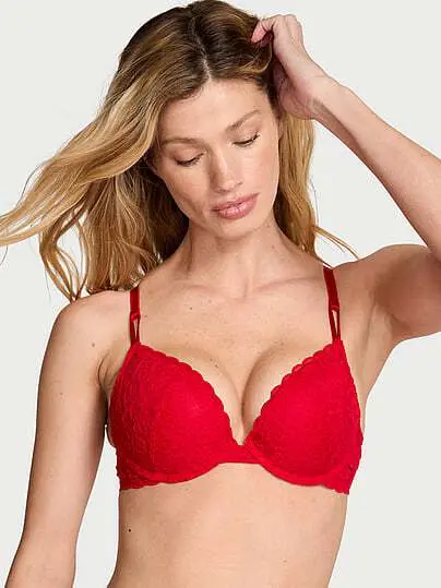 Victoria's Secret Sexy Tee Sheer Heritage Dot Push-up Bra - Red
