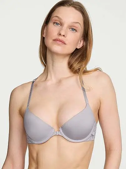 Victoria's Secret Sexy Tee Smooth Lacie Lightly Lined Front-close Demi Bra - Grey