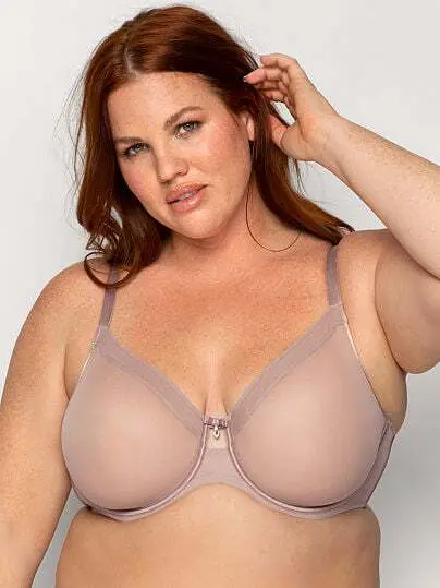 Victoria's Secret Curvy Couture Sheer Mesh Full Coverage Unlined Underwire Bra - Beige