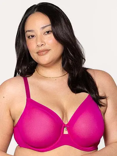 Victoria's Secret Curvy Couture Sheer Mesh Full Coverage Unlined Underwire Bra - Pink