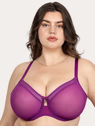 Victoria's Secret Curvy Couture Sheer Mesh Full Coverage Unlined Underwire Bra - Purple