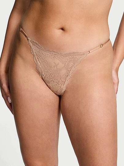 Victoria's Secret Dream Angels Lace-trim Adjustable V-string Panty - Beige