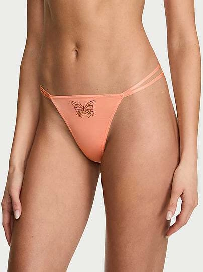 Victoria's Secret Dream Angels Lace-trim Adjustable V-string Panty - Beige