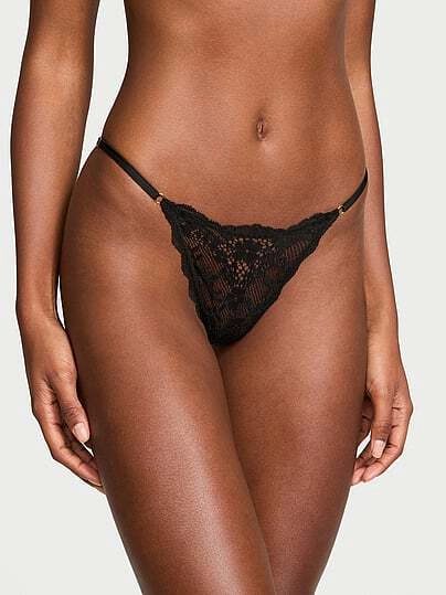 Victoria's Secret Dream Angels Lace Adjustable V-string Panty - Black