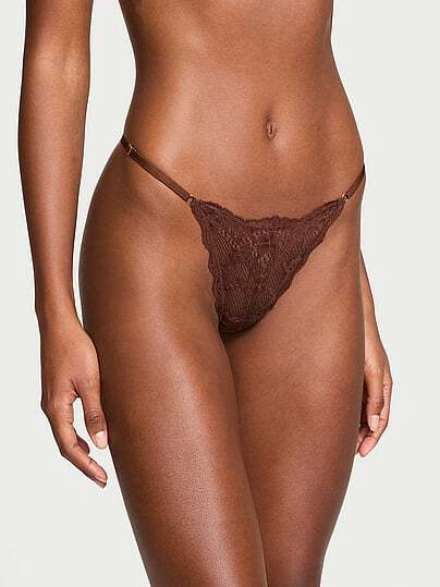Victoria's Secret Dream Angels Lace Adjustable V-string Panty - Brown