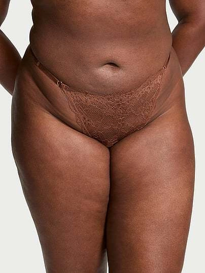 Victoria's Secret Dream Angels Lace-trim Adjustable V-string Panty - Brown