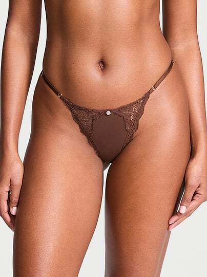 Victoria's Secret Dream Angels Lace-trim Adjustable V-string Panty - Brown