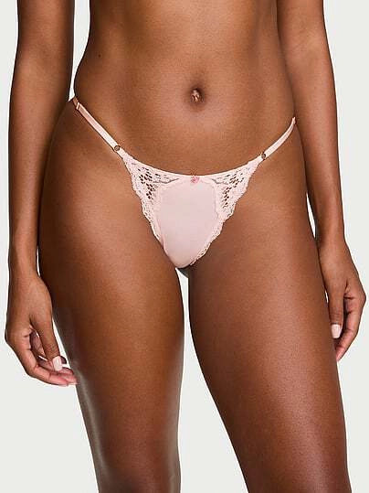 Victoria's Secret Dream Angels Lace-trim Adjustable V-string Panty - Pink