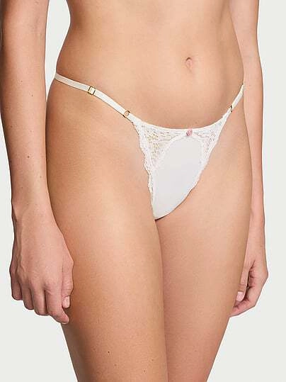 Victoria's Secret Dream Angels Sweet Melody Motif Satin V-string - White,ivory