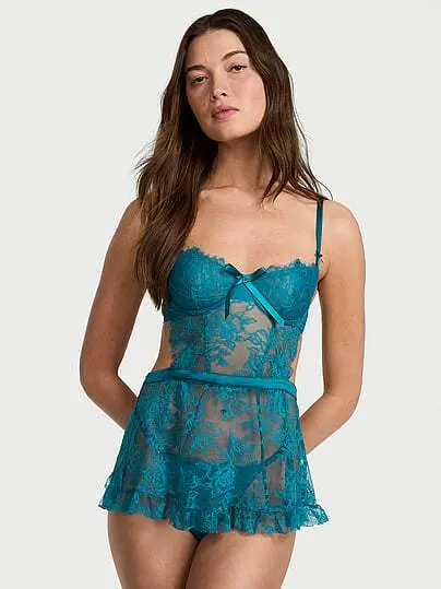 Victoria's Secret Very Sexy Wicked Unlined Rose Lace Apron Set - Green