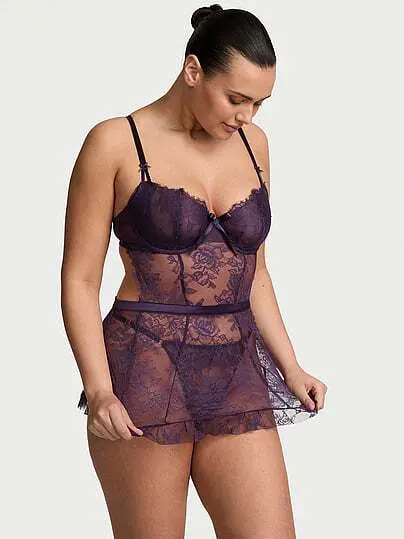 Victoria's Secret Very Sexy Wicked Unlined Rose Lace Apron Set - Purple