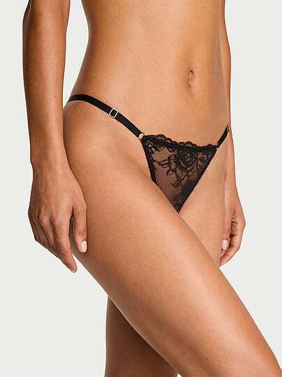 Victoria's Secret Very Sexy Rose Lace Adjustable V-string Panty - Black