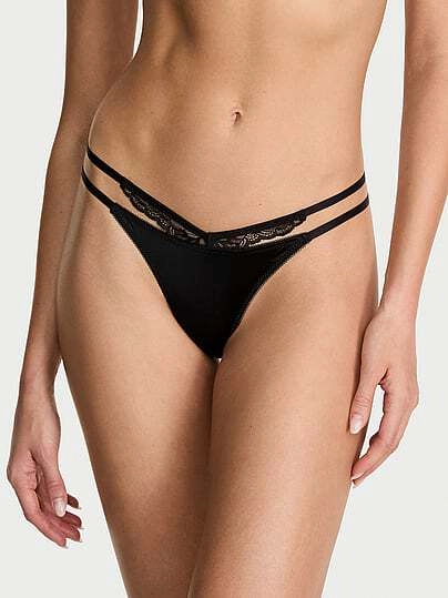 Victoria's Secret Very Sexy Rose Lace-trim Strappy Cut-out V-string Panty - Black