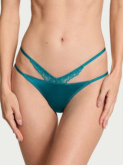 Victoria's Secret Very Sexy Rose Lace Adjustable Charm V-string Panty - Blue