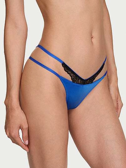 Victoria's Secret Very Sexy Rose Lace Adjustable V-string Panty - Blue