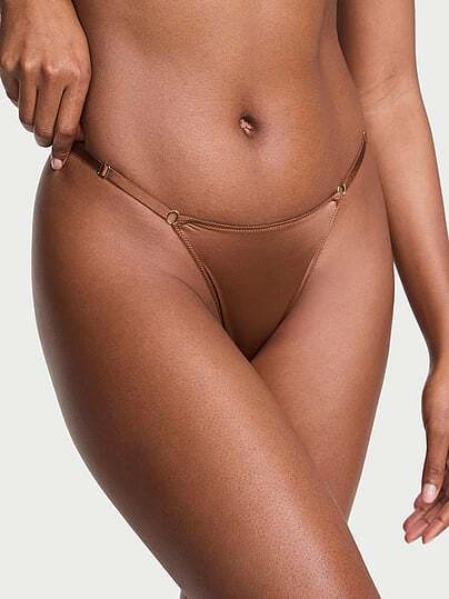 Victoria's Secret Very Sexy Rose Lace Adjustable Charm V-string Panty - Brown