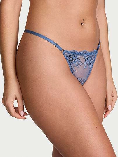 Victoria's Secret Very Sexy Rose Lace Denim Patch V-string Panty - Multicolored