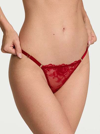 Victoria's Secret Very Sexy Rose Lace Adjustable V-string Panty - Red