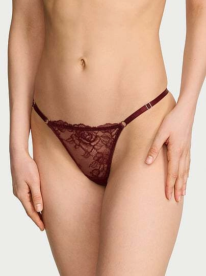 Victoria's Secret Very Sexy Rose Lace Adjustable V-string Panty - Red