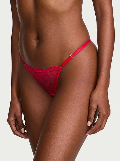 Victoria's Secret Very Sexy Rose Lace-trim Strappy Cut-out V-string Panty - Red