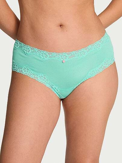 Victoria's Secret Lace Trim Cotton Lace-waist Cheeky Panty - Blue