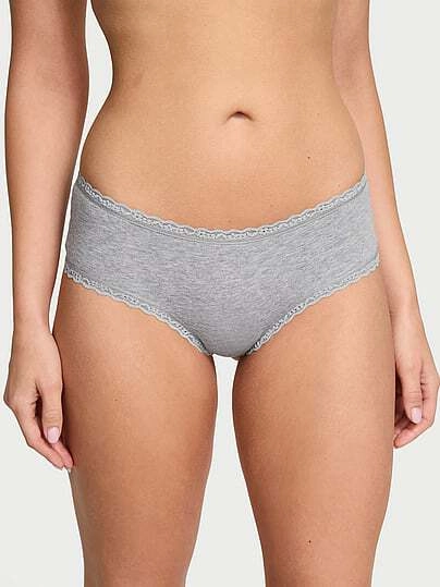 Victoria's Secret Lace Trim Cotton Lace-waist Cheeky Panty - Grey