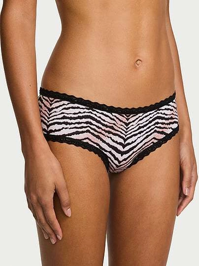 Victoria's Secret Lace Trim Cotton Shadow Stripe Lace-waist Cheeky Panty - Print