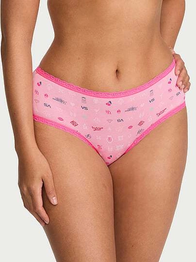Victoria's Secret Lace Trim Cotton Shadow Stripe Lace-waist Cheeky Panty - Print