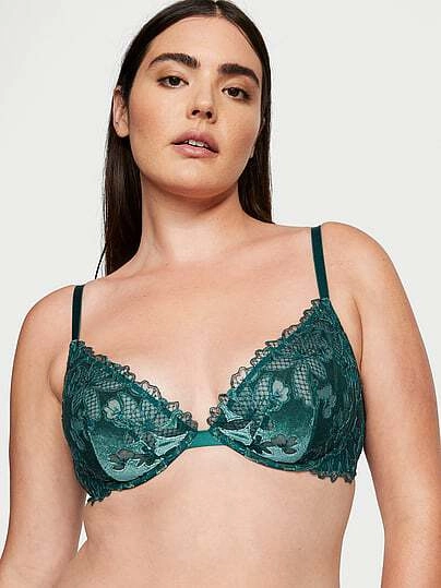 Victoria's Secret Very Sexy Cherry Embroidery Sequin Shine Unlined Demi Bra - Green