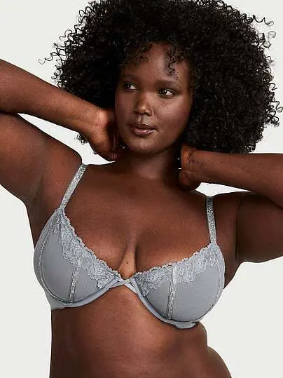 Victoria's Secret Very Sexy Laces Out Embroidery Unlined Demi Bra - Grey