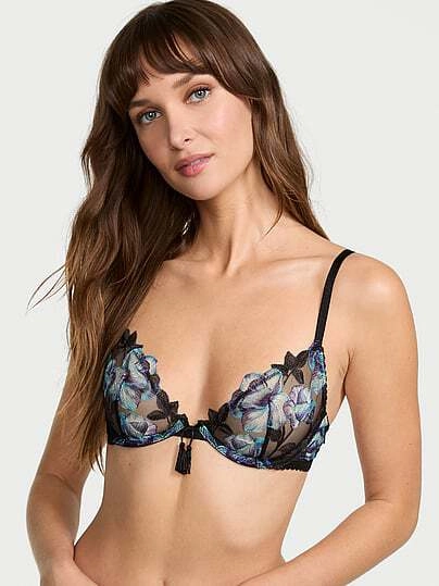 Victoria's Secret Very Sexy Shimmer Heart Embroidery Low-cut Demi Bra - Print