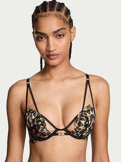 Victoria's Secret Very Sexy Cherry Embroidery Sequin Shine Unlined Demi Bra - Print