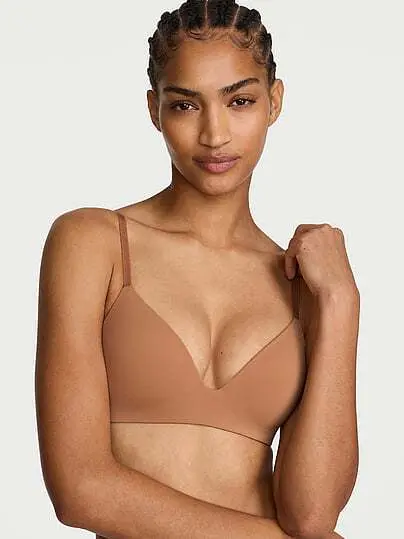 Victoria's Secret The T-shirt Cotton Shadow Stripe Lace-trim Lightly Lined Wireless Bra - Beige