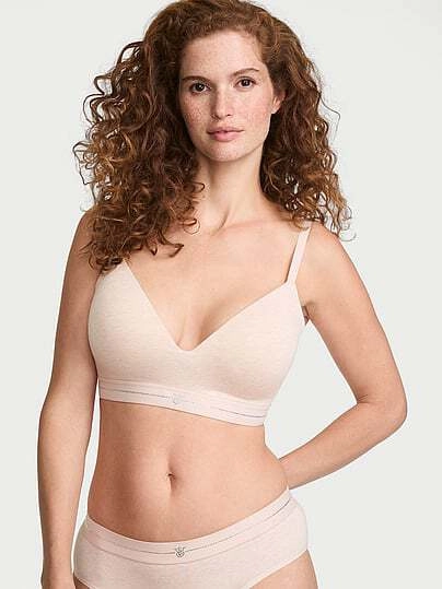 Victoria's Secret The T-shirt Signature Shine Cotton Lightly Lined Wireless Bra - Beige