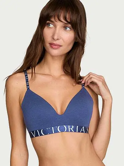 Victoria's Secret The T-shirt Cotton Exploded Logo Lightly Lined Wireless Bra - Blue