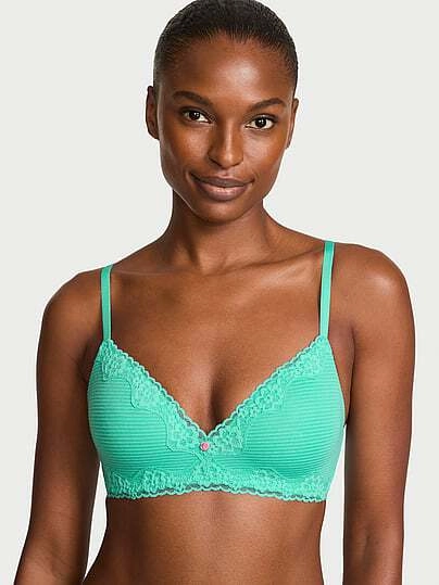 Victoria's Secret The T-shirt Cotton Lace-trim Lightly Lined Wireless Bra - Blue