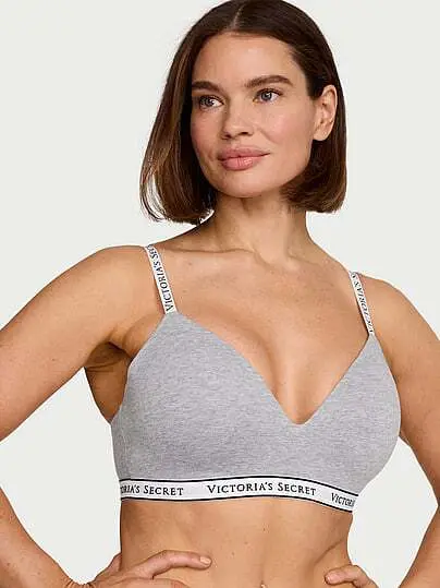 Victoria's Secret The T-shirt Cotton Exploded Logo Lightly Lined Wireless Bra - Grey