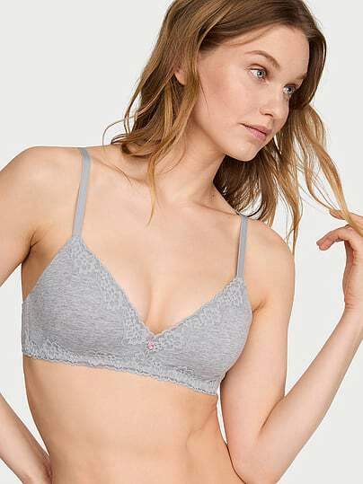 Victoria's Secret The T-shirt Cotton Shadow Stripe Lace-trim Lightly Lined Wireless Bra - Grey