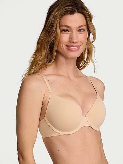 Victoria's Secret The T-shirt Perfect Shape Cotton Shadow Stripe Lace-trim Push-up Bra - Beige