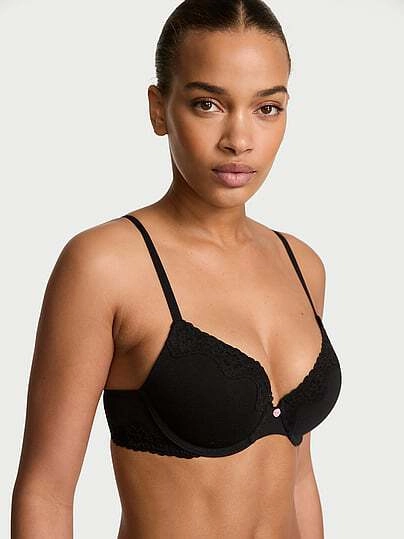 Victoria's Secret The T-shirt Perfect Shape Cotton Lace-trim Push-up Bra - Black