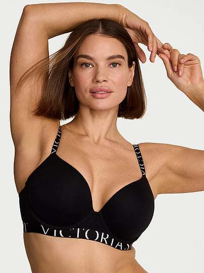 Victoria's Secret The T-shirt Perfect Shape Cotton Exploded Logo Push-up Bra - Black