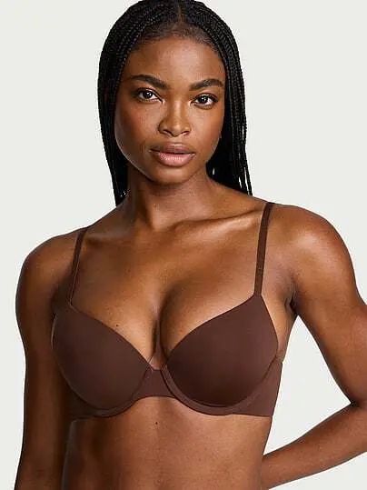 Victoria's Secret The T-shirt Perfect Shape Cotton Shadow Stripe Lace-trim Push-up Bra - Brown