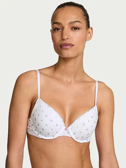 Victoria's Secret The T-shirt Perfect Shape Cotton Shadow Stripe Lace-trim Push-up Bra - Floral