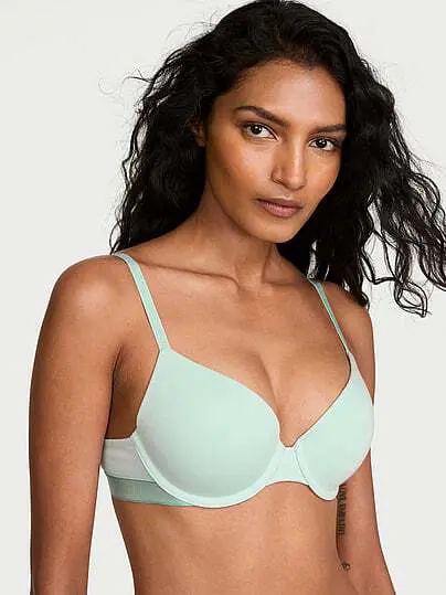 Victoria's Secret The T-shirt Perfect Shape Cotton Shadow Stripe Lace-trim Push-up Bra - Green