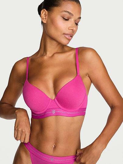 Victoria's Secret The T-shirt Perfect Shape Signature Shine Cotton Push-up Bra - Pink